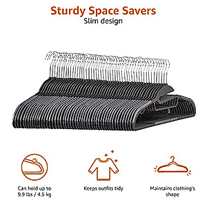 Amazon Basics Non-slip Heavy Duty Plastic Hanger with Rubber and Horizontal Bar, 50-Pack, Gray