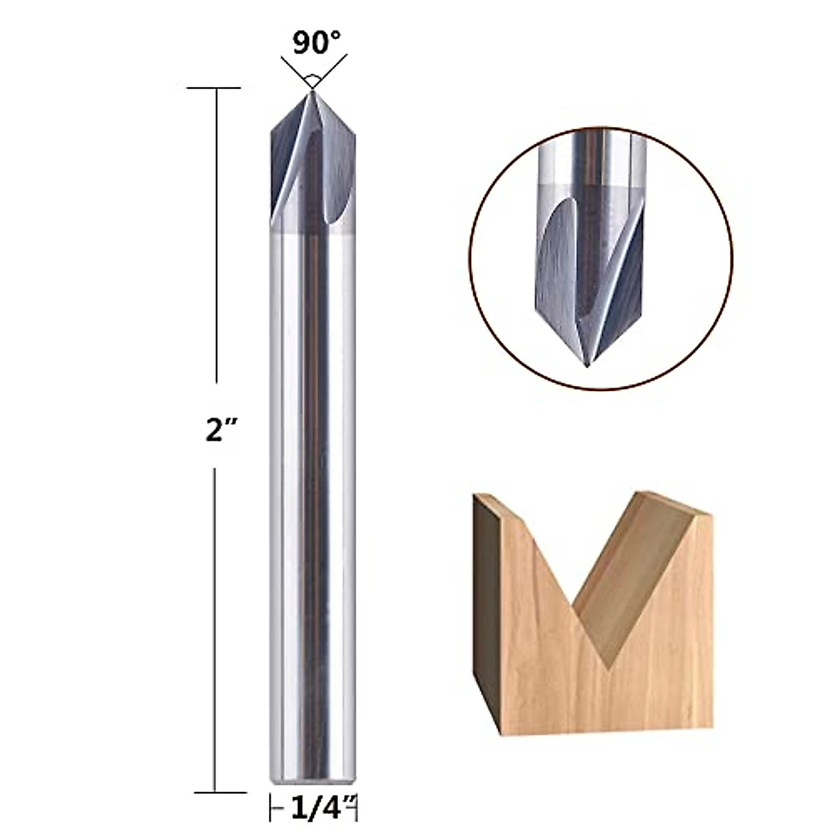 Spetool 90 Degree Carbide V Bits with Tiain Coated 4 Flutes, Chamfer End Mill for Caving V Groove and Sign