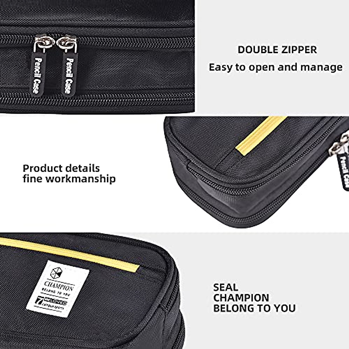 BWBOWANG pencil case large capacity pencil case storage box cosmetic bag Oxford cloth large storage stationery case with zipper, suitable for most pencil cases (black), wlf-118, 8.27x2.75x3.75