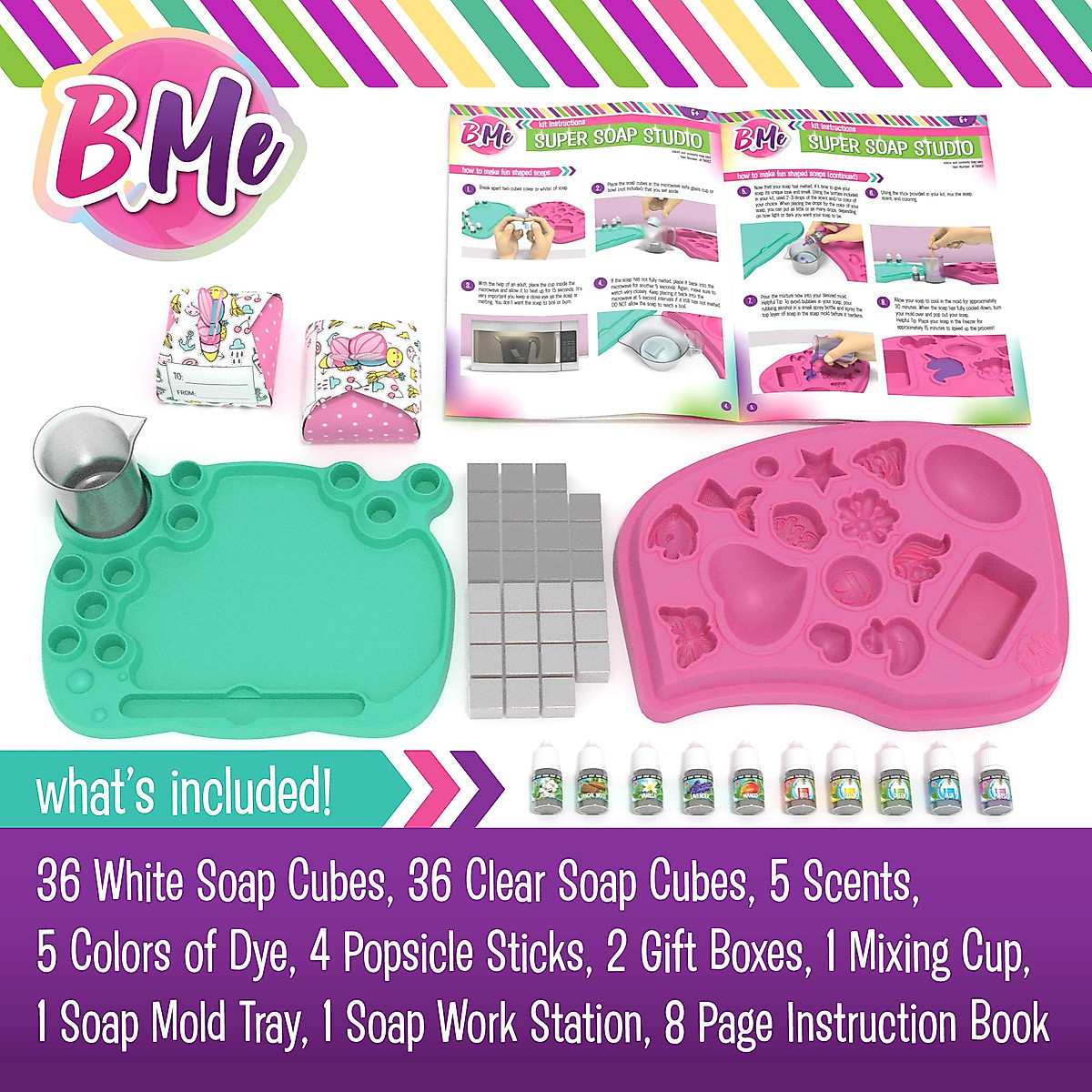 B Me Beginner Soap Making Craft Kits for Kids Girls Ages 6+ | Make 15+ Soap Shapes with 5 Different Scents | Make Your Own Soap Science Kits Toys Gifts