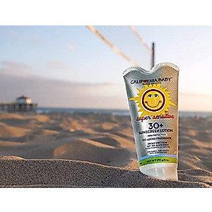 California Baby Super Sensitive SPF 30+ Sunscreen Lotion | Broad Spectrum | Unscented Mineral Sunscreen Face & Body | Allergy-Friendly | Coral Reef Safe | Benzene-Free | Baby, Kids, Adults Physical Sunscreen For Sensitive Skin or Eczema | 170 g / 6 oz.