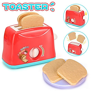 Kids Assorted Kitchen Appliance Toys, Pretend Kitchen Toy Set Includes Coffee Maker ,Blender and Toaster ,Cutting Play Food and Kitchen Utensils Accessories,Learning Gift for Toddlers Baby Girls Boys