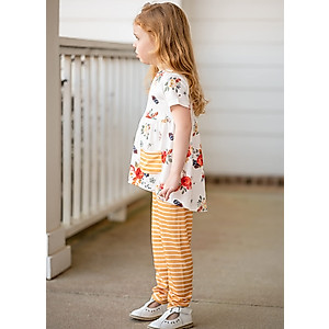 Arshiner Little Girls Outfits Floral Hi-Lo Tops+Pants Sets Short SLeeve 2pcs Pants Sets with Pockets