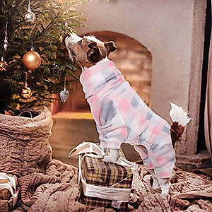 OUOBOB Dog Pajamas for Small Dogs, Pet Clothes Jumpsuit 4 Legs Dog Bosysuit Stretchy Puppy Onesies Breathable & Soft Dog Pjs Warm Apparel Classic Plaid Doggie Shirts Puppy Rompers Sleepwear