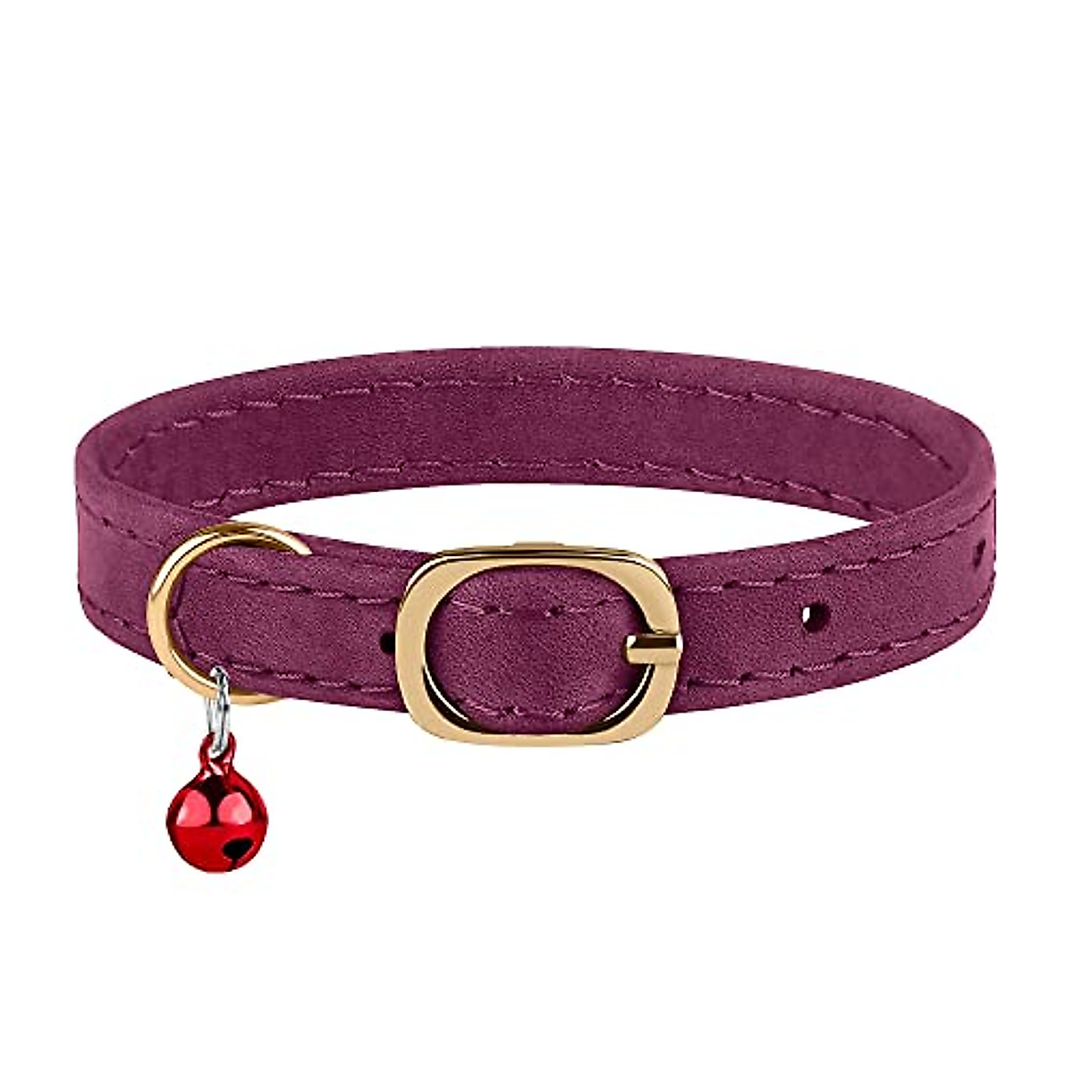 Cat Collar Adjustable Soft Genuine Leather Pet Collars for Cats Kitten Puppy Small Dogs (Burgundy)