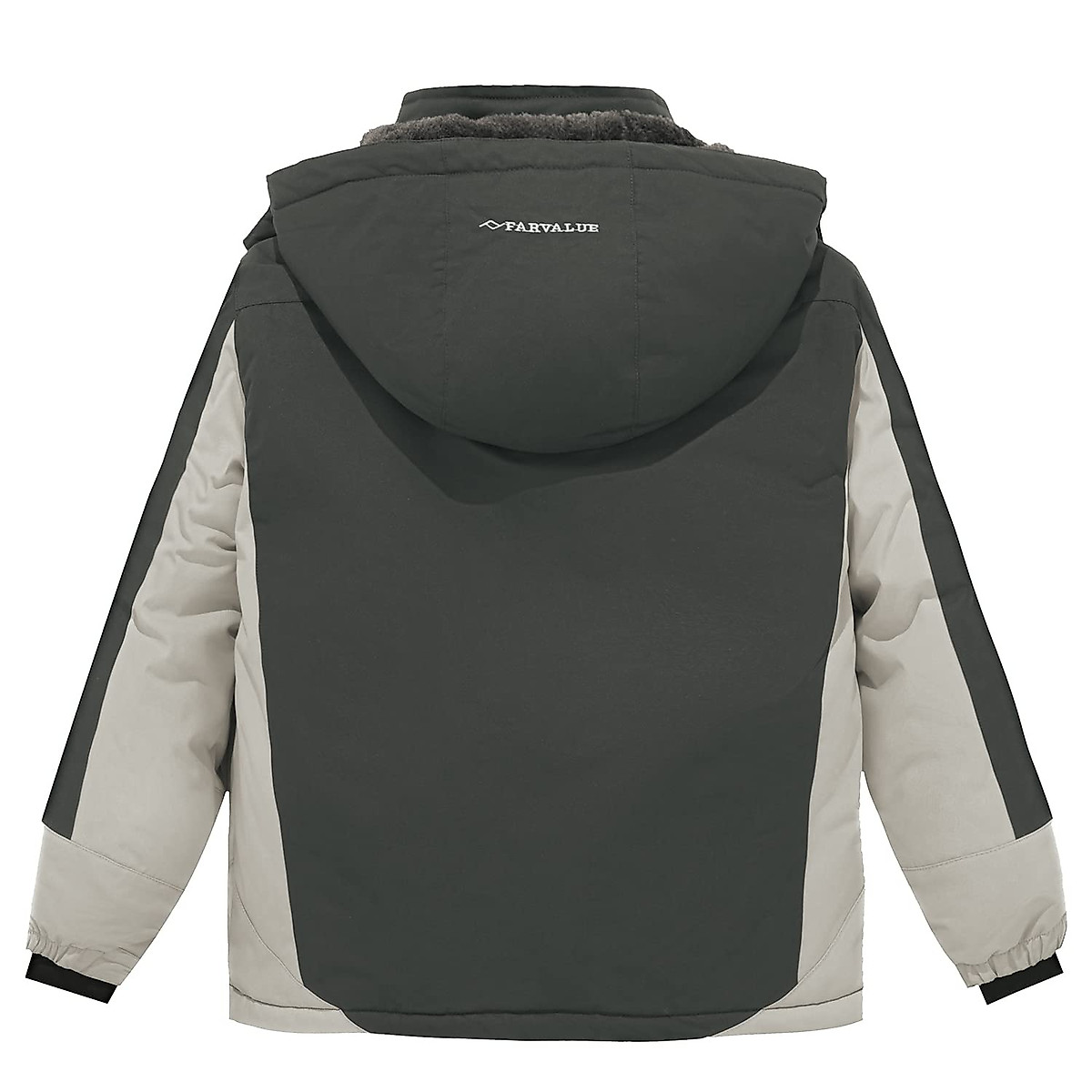 FARVALUE Boys Waterproof Ski Jacket Windproof Winter Coat Warm Snow Coat Outdoor Raincoats with Removable Hood Grey 10-12