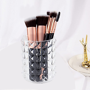 Funtygy Acrylic Makeup Brush Holder Organizer, Clear Pencil Pen Holder, Crystal Cosmetics Brushes Cup Storage Solution, Round