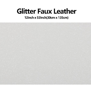 HGUAN Solid Color Glitter Faux Leather Rolls 12"X53"(30cmX135cm),Faux Leather Sheets Very Suitable for Making Crafts, Leather Earrings, Bows,Sewing (White)