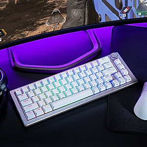 Cooler Master CK721 65% Hybrid Wireless 2.4GHz/Bluetooth Silver/White Mechanical Gaming Keyboard, Tactile Brown Switches, Customizable RGB, Ergonomic Design, 3-Way Dial, QWERTY (CK-721-SKTM1-US)