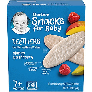 Gerber Snack for Baby Teethers, Mango Raspberry, Gentle Teething Wafers Flavored with Real Fruits, 12 Individually Wrapped 2-Packs (24 Wafers/Box) (Pack of 2 Boxes)