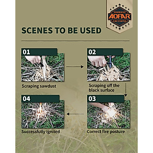 AOFAR Fire Starter, AF-376 Ferrocerium (Ferro) Rods, Fire Starter Kit with Two Multi-Tool Fire Strikers, 80dB Survival Whistle, Paracord Lanyard for Camping, Hiking, Emergency Rescue (1/2 * 5.1 Inch)