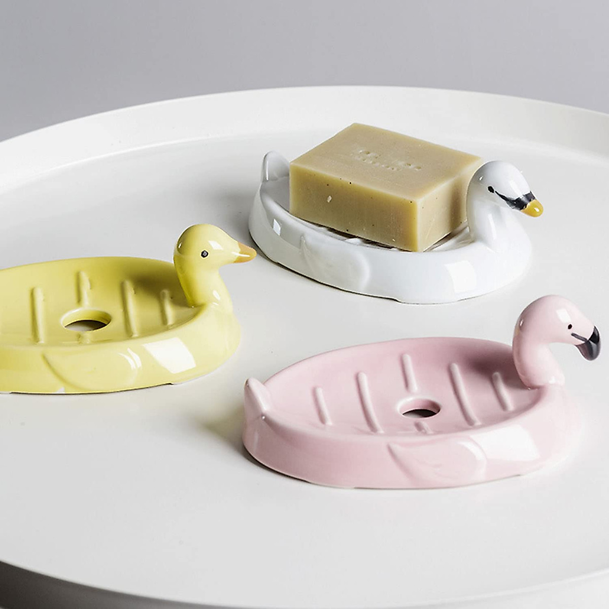 Cute Ceramic Soap Dish - Swan Soap Holder, Soap Tray for Bathroom Sink, Creative Animal Soap Bar Holder, White