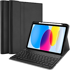 ProCase Case with Keyboard for iPad 10th Generation 10.9 inch 2022, PU Leather Case with Magnetically Detachable Wireless Keyboard for iPad 10th Gen A2696 A2757 A2777-Black