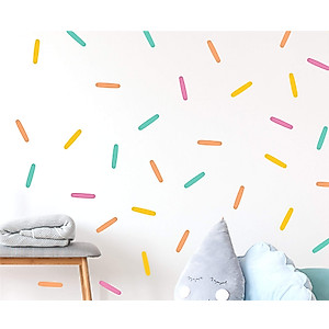 Ice Cream Confetti Sprinkles Wall Decals (1 inch x 5 inch confetti - 160 Decals total) Easy Peel and Stick Matte Finish Removable Decals Safe on Painted Walls