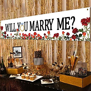 Marry Me Flower Banner Will You Marry Me Large Flower Banner Marriage Valentine's Day Proposal Sunmmer Supplies Engagement Lawn Sign Outdoor Party Backdrop Decorations 6Ft