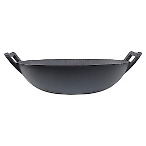 Cast Iron Wok with Handle - Seasoned 14 Inch Flat Bottom Wok for Deep Frying Pan with Flat Base for Stir-Fry, Grilling, Frying, Steaming - For Authentic Asian, Chinese Food