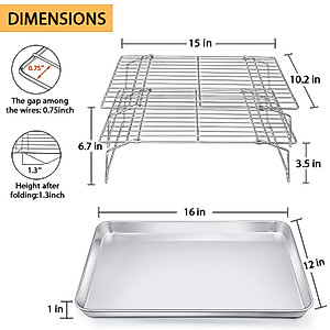 Baking Sheet and 2-Tier Cooling Racks Set, P&P CHEF Stainless Steel Baking Pan Tray with Stackable Cooking Wire Rack for Cookie Bacon Meat, Uncoated & Non-toxic, Mirror Finish& Dishwasher Safe - 3Pcs