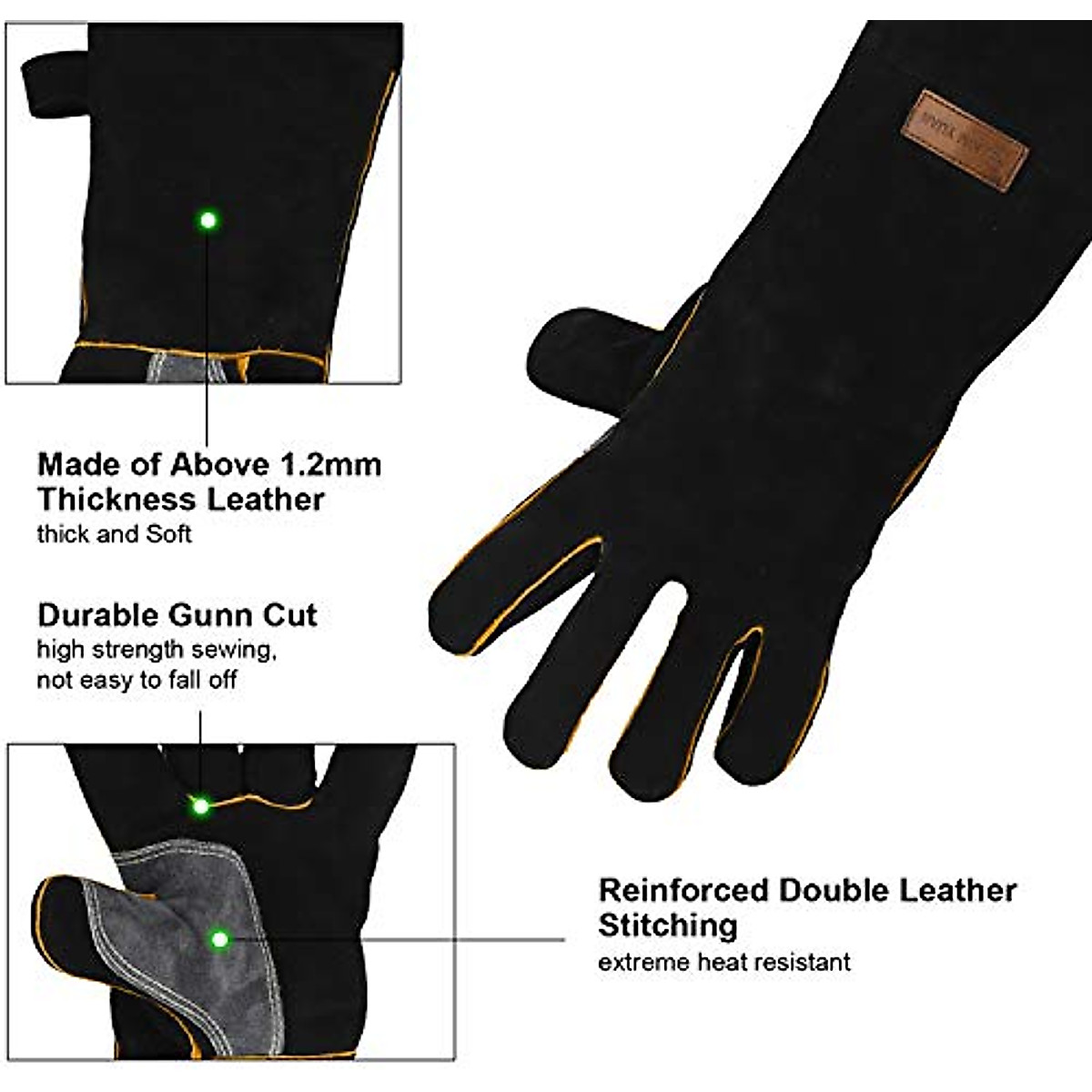 Upgrade KIM YUAN Extreme Heat & Fire Resistant Gloves Leather with Kevlar Stitching,Mitts Perfect for Fireplace, Stove, Oven, Grill, Welding, BBQ, Mig, Pot Holder, Animal Handling 16in up to 932 °F