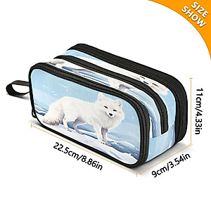 J JOYSAY Fox White Snow Pencil Case Pouch Big Capacity Pencil Bags with Zipper Portable Pencil Box Large Marker Case for Teens Adults Kids