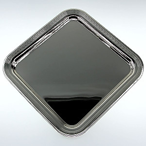 Maro Megastore (Pack of 4) 15.3 inch Square Chrome Plated Mirror Silver Serving Tray Stylish Floral Engraved Edge Decorative Party Wedding Dessert Buffet Wine Platter Plate Gift Base Dish CC-1199