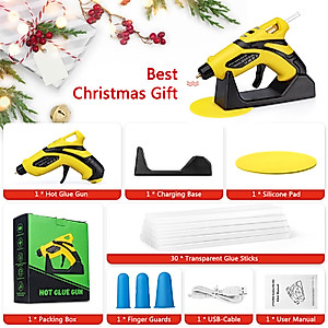 Cordless Hot Glue Gun, Quick Preheat Anti-Drip Glue Gun with Stand, Rechargeable Hot Glue Gun Kit with 30Pcs Glue Sticks, Automatic-Power-Off Cordless Glue Gun for Crafts, Art, DIY and Home Repairs