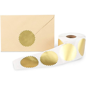 Round Gold Mailing Label Stickers Roll, Envelope Seal (2 in, 500 Pieces)