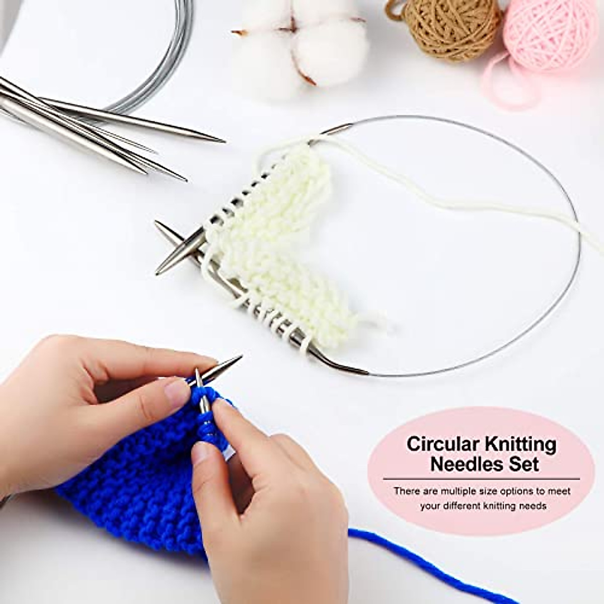 18 Pieces Circular Knitting Needles Set Stainless Steel Knitting Needles Size 2,3,4,5,6,8 mm for Any Weave DIY Lover or Beginner (31.5 Inch, 23.6 Inch, 16.9 Inch)