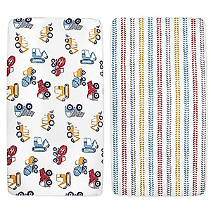 Standard Microfiber Fitted Crib Sheets for Baby Girl, Baby Boy, and Neutral, 2 Pack Crib Sheets Crib Essentials for Baby 28x52 Crib Sheets (Trucks & Arrows)