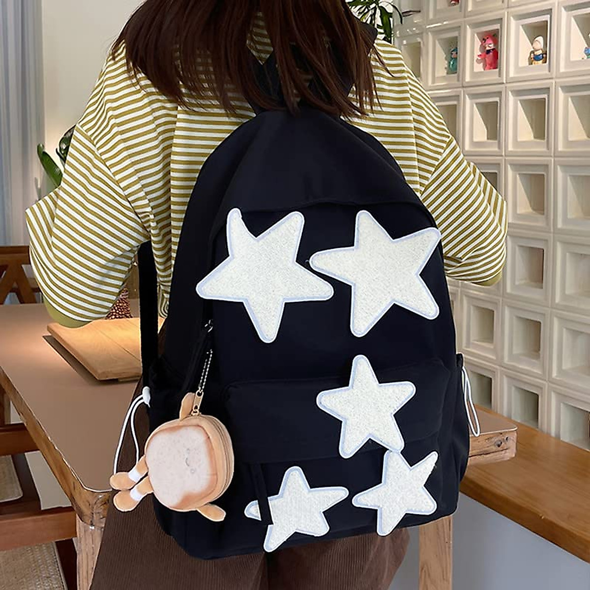 jupkem Jupkem Anime Toilet-bound Hanako-kun Backpack with Animal Doll Pendant Student Bag Laptop Cosplay Boy Girl (White 5)