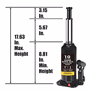 BIG RED 10 Ton (20,000 LBs) Torin Welded Hydraulic Car Bottle Jack for Auto Repair and House Lift, Black, AT91003BB