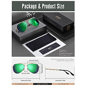 LUENX Men Aviator Sunglasses Polarized Womens Mirror Green Lens Metal Gold Frame Driving Shades Classic Style