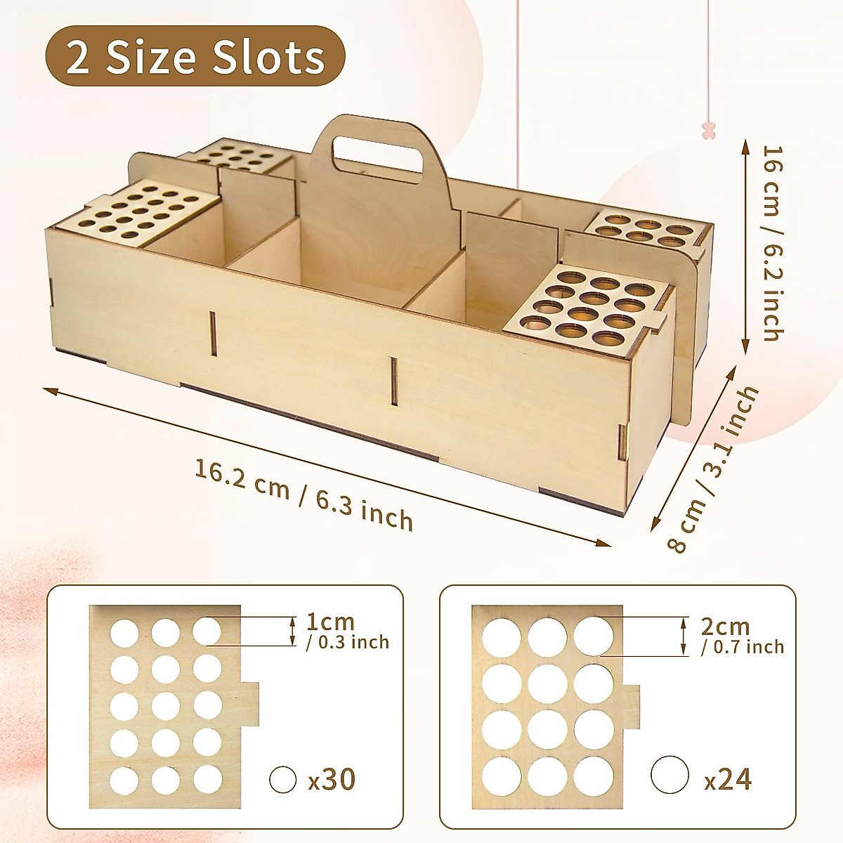 G TASTE Wooden Paint Brush Holder with 60 Holes, Craft Supplies Storage Rack, Brush Tool Holder, Paint Brush Organizer with MDF Material, Suitable for Arts Writing Tools