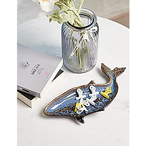 SEINHIJO Cearmic Candy Dish Cookie Plates Nuts Bowl Jewelry Tray Dolphin Gifts Sculpture Home Decor 11.5 inch