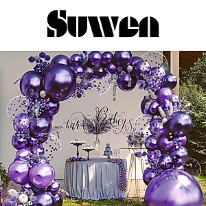 SUWEN Metallic Purple Balloons and Confetti Balloons 18/12/10/5Inch Different Sizes 60PCS Set Shiny Latex Helium Dark Purple Balloon for Birthday Party Graduation Anniversary Decorations