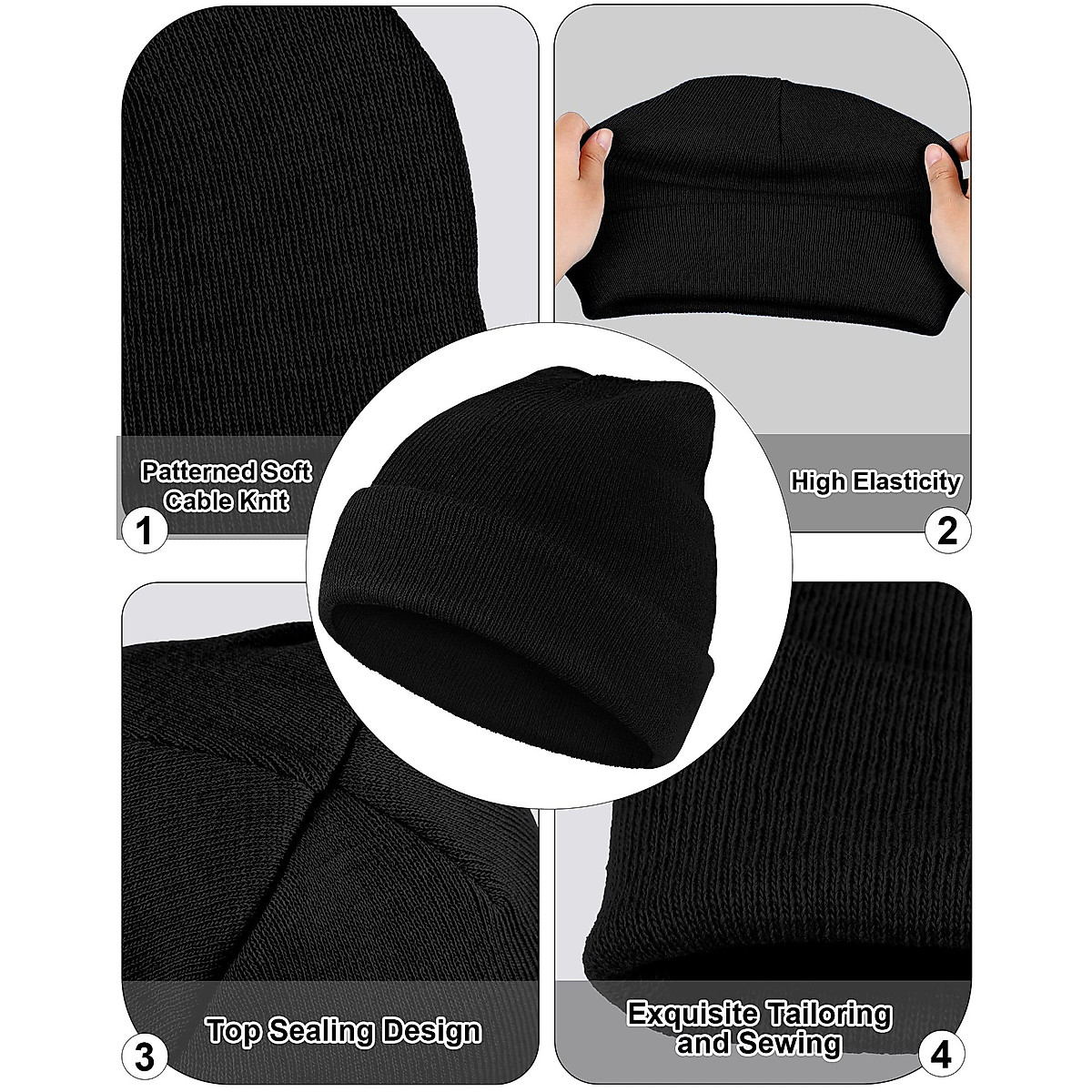 Jecery 80 Winter Beanies Hats Bulk for Homeless Cold Weather Thermal Stretch Caps Warm Knitted Cuffed Hats (Black,Dark Blue)