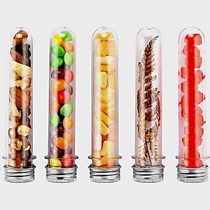 30 Pack 45 ML Plastic Test Tubes with Caps, Clear Bath Salt Tubes, Gumball Candy Container, Candy Storage Vials for Party Favors Science Experiment Home Décor(25x140mm)