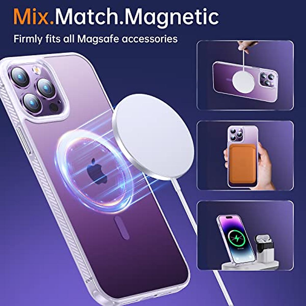 JUESHITUO Magnetic Defender Bicolor iPhone 14 Pro Max Case[Military Grade Protection] [Super Strong Magnets] Translucent Matte Case for iPhone 14 Pro Max Phone Case (6.7") (Clear to Purple)