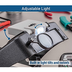 SE Illuminated Dual Lens Flip-In Head Magnifier, Head Magnifier, Tools for Repair & Precision Work, Adjustable Headlamp, 4.5X Loupe Magnifying, Black