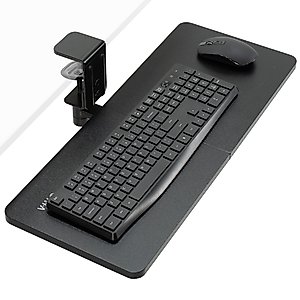 VIVO Clamp-on Rotating Computer Keyboard and Mouse Tray, Swiveling 25 x 10 inch Platform with Extra Sturdy Single Desk Clamp, Ergonomic Typing, Black, MOUNT-KB01CB