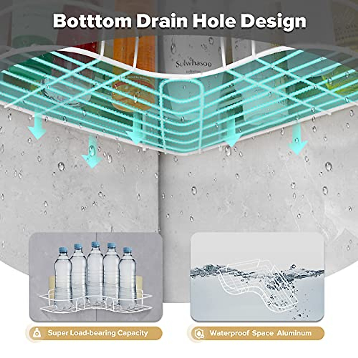 SORGMACH Shower Caddy Bathroom Corner Shelf Adhesive Basket Storage Rack Toile Holder Organizer with 4 Removable Hook Wall Mounted for Bathroom Kitchen Toilet - 2 Pack, White