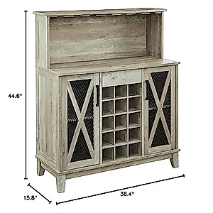 Home Source Bar Cabinet with Wine Rack and Glass Doors (Grey wash- Solid) (Wash Grey)