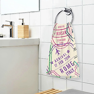 Vnurnrn Travel Stamps Visa Bath Towels Set of 2 Soft Hand Towels Face Towels Spa Towels for Spa Hand Shower Beach Gym Face, 16x28in