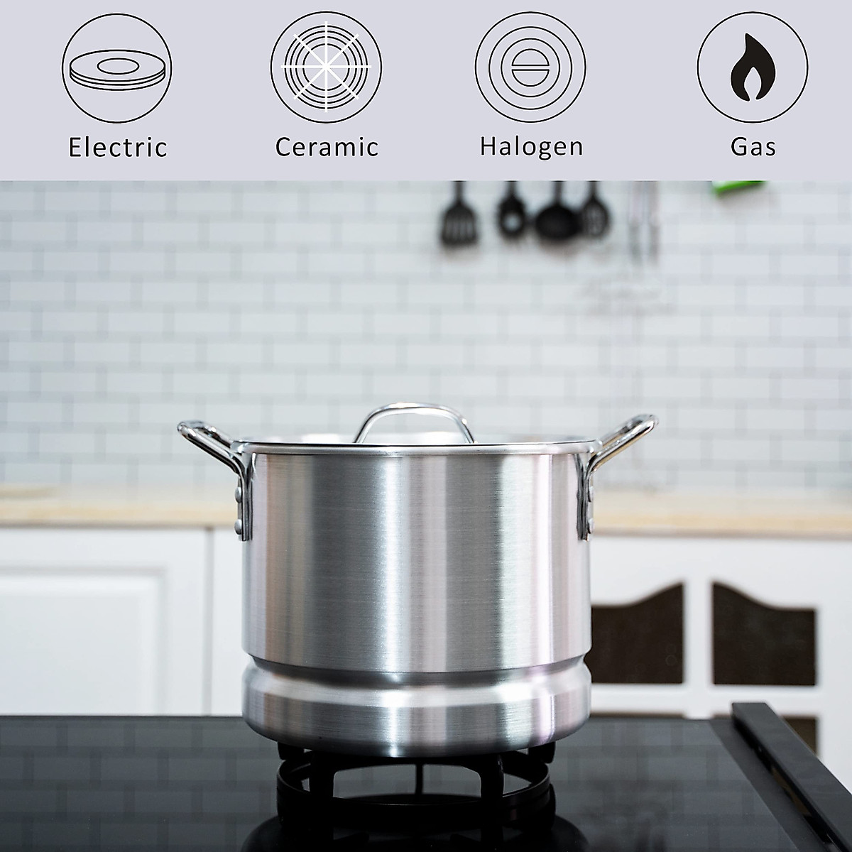 ARC 20 Quart Aluminum Tamale Steamer Pot, Crab Seafood Stock Pot w/Steamer Rack and Tube, Great for Water Bath Canning Pot, Rivet Handle, 5 Gal