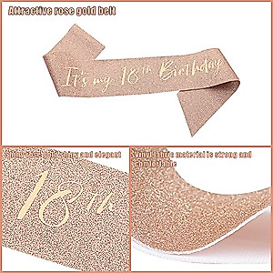 AIEX 4pcs Rose Gold Birthday Decorations Kit, Including Birthday Crown and Sash Cake Topper Cake Number Candles Birthday Girl Decorations(18th Birthday)