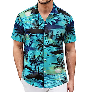 Rioofinx Hawaiian Shirt for Men Sleeves Printed Casual Button Down Summer Beach Dress Shirts Green