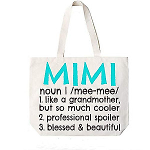 COCOVICI Mimi Definition Canvas Tote Bag Grandma Gift Idea for Mimi Book Bag Mimi Gift (Mimi Definition Turquoise/Black Font)