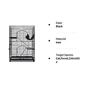 Homey PET INC Folding Wire Cat Ferret Collapsible Foldable Lockable Habitat Crate with Casters,Tray and Hammock, 36", Black