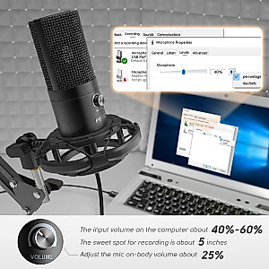FIFINE Studio Condenser USB Microphone Computer PC Microphone Kit with Adjustable Boom Arm Stand Shock Mount for Instruments Voice Overs Recording Podcasting YouTube Vocal Gaming Streaming-T669