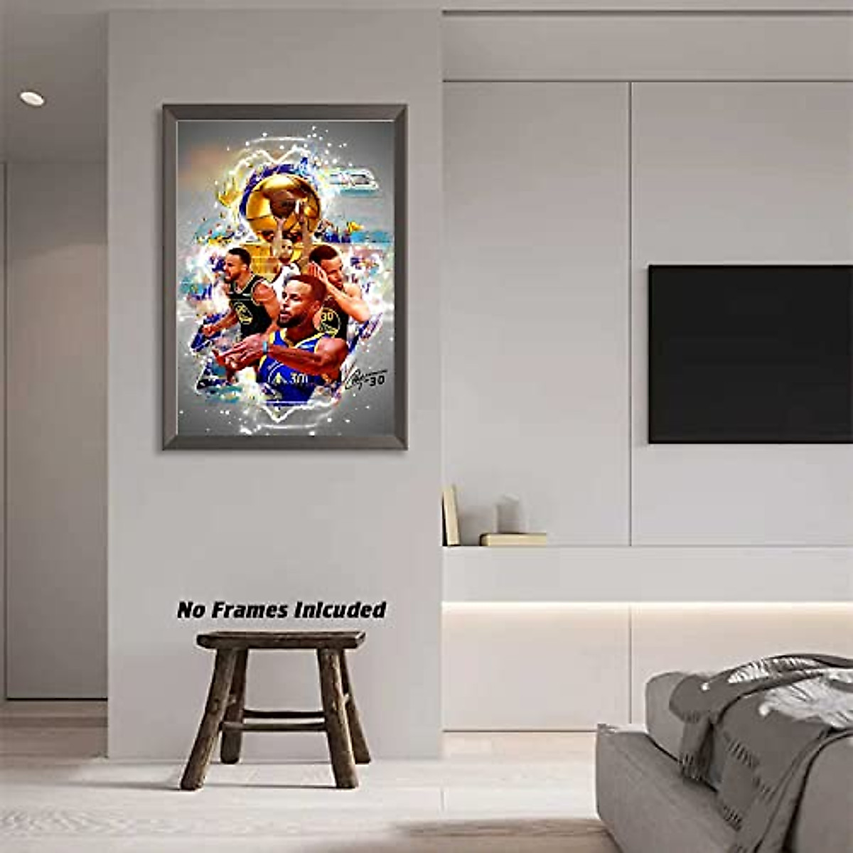 Stephen Curry Canvas Poster, Success Poster Champion Wall Art, Inspirational Basketball Poster for Man Cave Boys Room Office Decor, Golden State Warriors, Stephen Curry Art Print, 16"x24" - Unframed