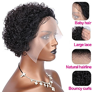 BAIHONG 6 inch Lace Front Pixie Cut Wig With Short Curly Human Hair - 13X1 HD Lace, Plucked and Bleached Knots - For Black Women